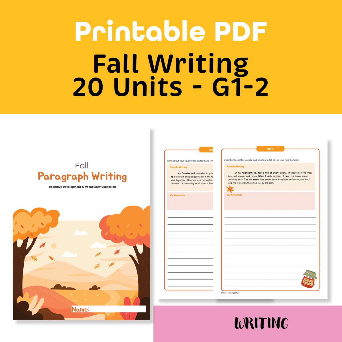 Fall Writing Worksheets – 20 Paragraph Writing Units for Grades 1–2 (P ...